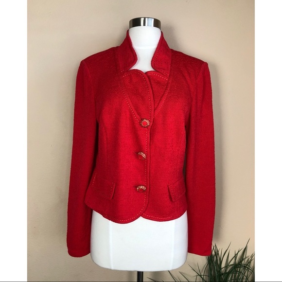 St. John | Jackets & Coats | St John Red Knit Button Front Jacket ...